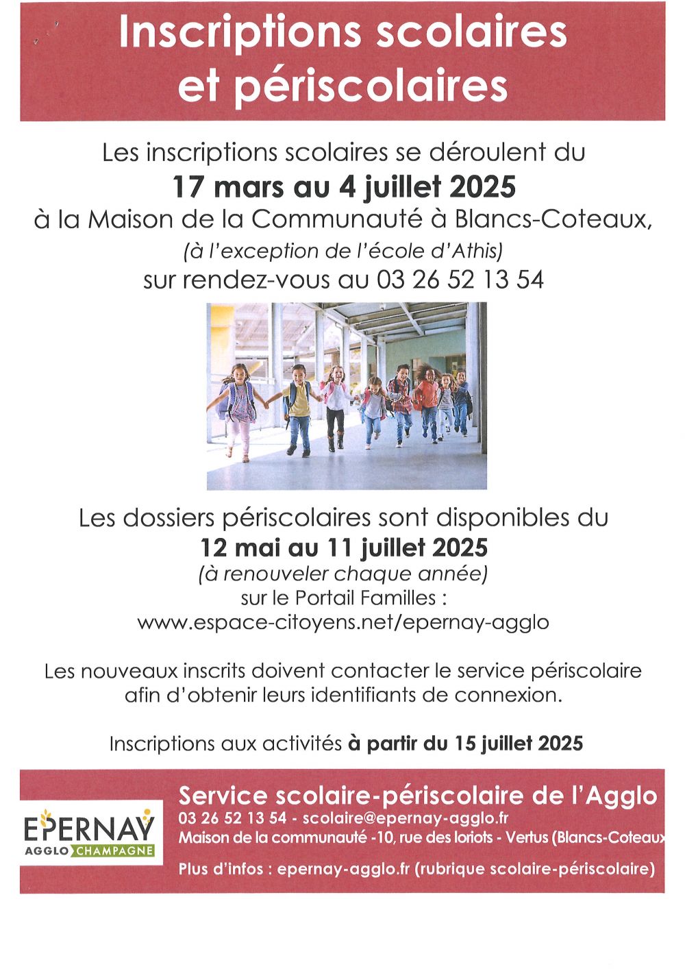 Inscriptions scolaires et périscolaires 2025-2026 | Blancs-Coteaux